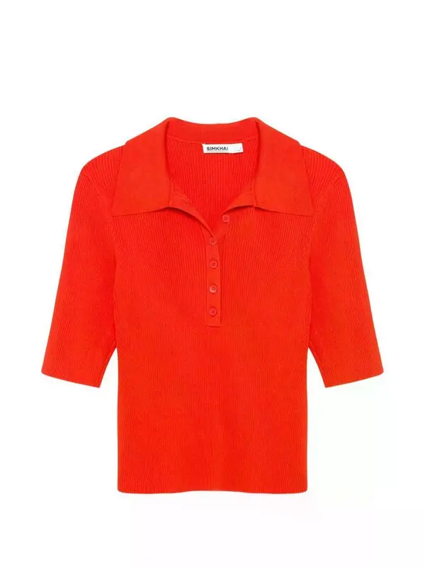 Simkhai Secily Ribbed Knit Polo Shirt