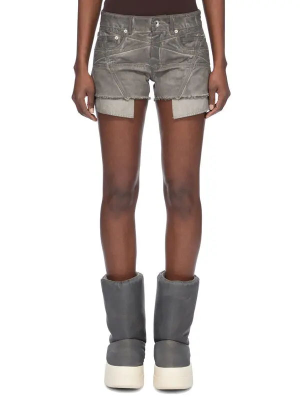 Rick Owens Mid-rise Denim Shorts With Raw Hem - Grigio