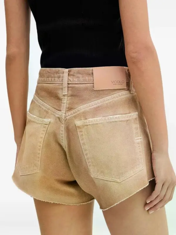 VICOLO Embellished-button Raw-cut Denim Shorts