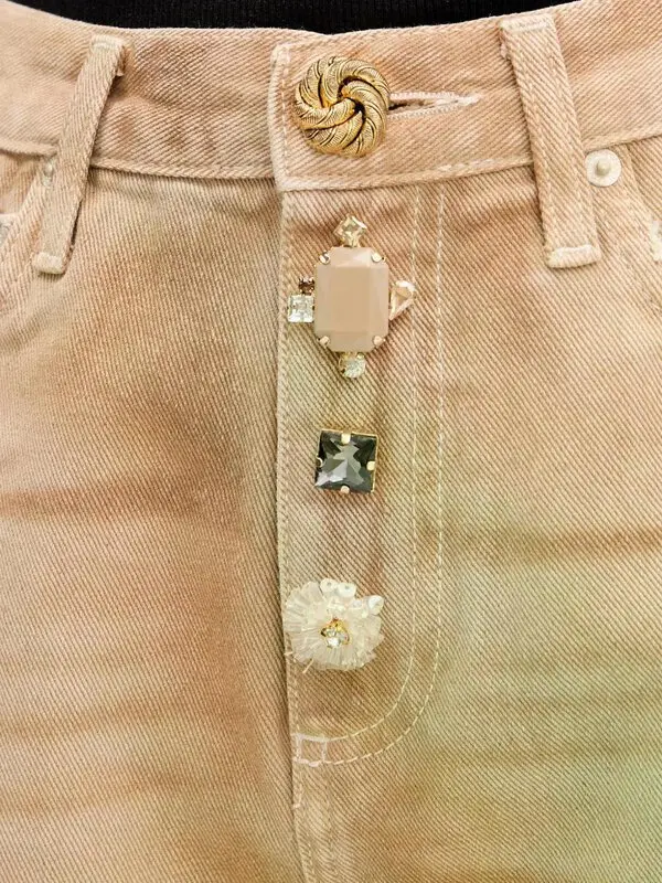 VICOLO Embellished-button Raw-cut Denim Shorts
