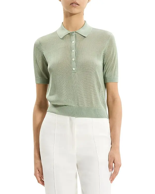 Theory Short Sleeve Sheer Polo Shirt - Delicate Green