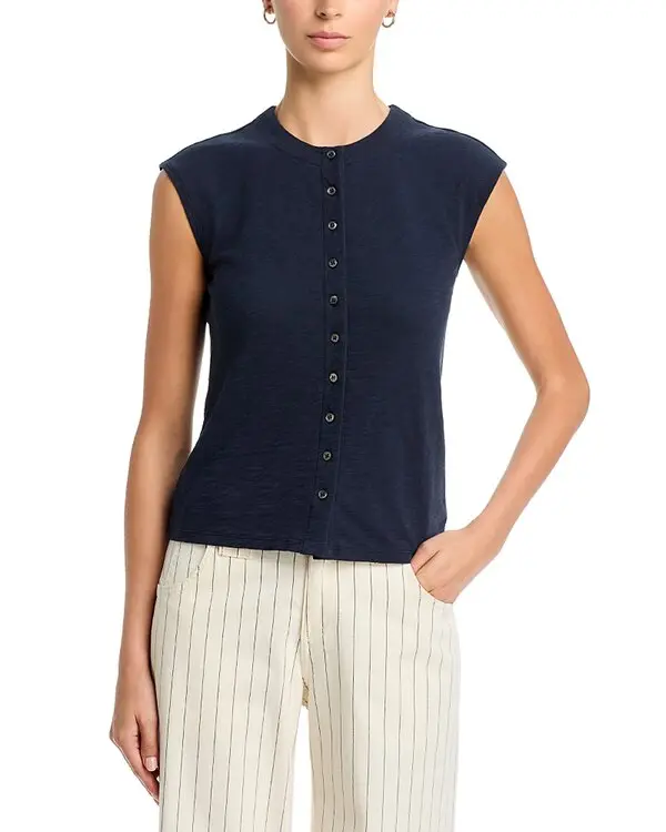 Theory Sleeveless Cotton Cardigan - Nocturne Navy