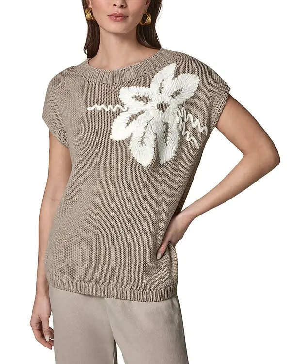 DONNA KARAN WEEKEND Embroidered Crewneck Sweater