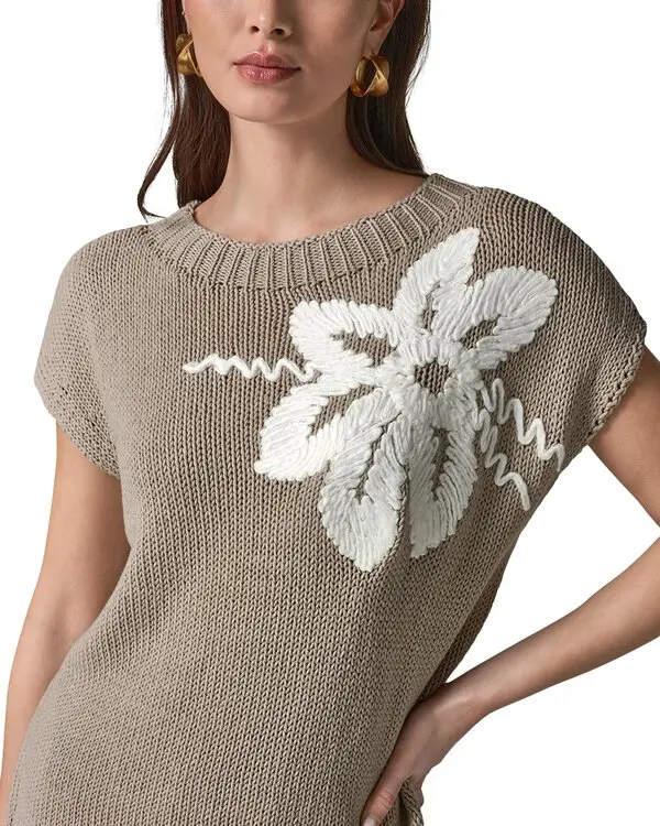 DONNA KARAN WEEKEND Embroidered Crewneck Sweater