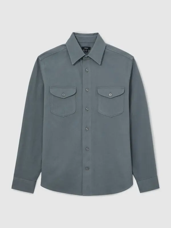 REISS Astra Cotton-twill Twin-pocket Regular-fit Shirt - Airforce Blue