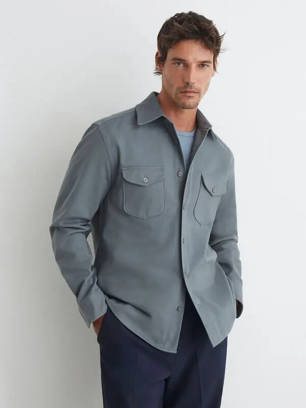 REISS Astra Cotton-twill Twin-pocket Regular-fit Shirt - Airforce Blue