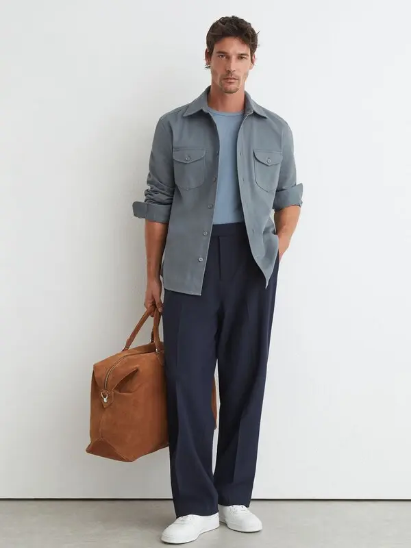 REISS Astra Cotton-twill Twin-pocket Regular-fit Shirt - Airforce Blue