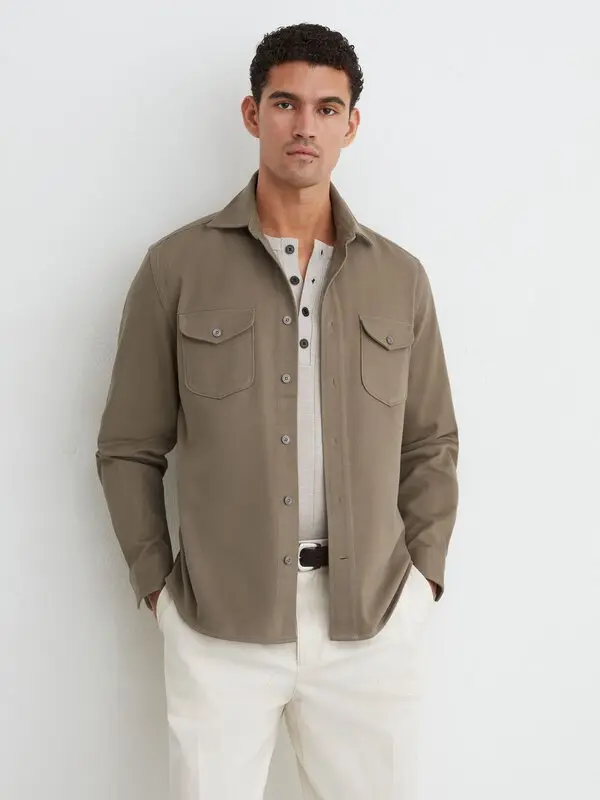 REISS Astra Cotton-twill Twin-pocket Regular-fit Shirt - Soft Sage