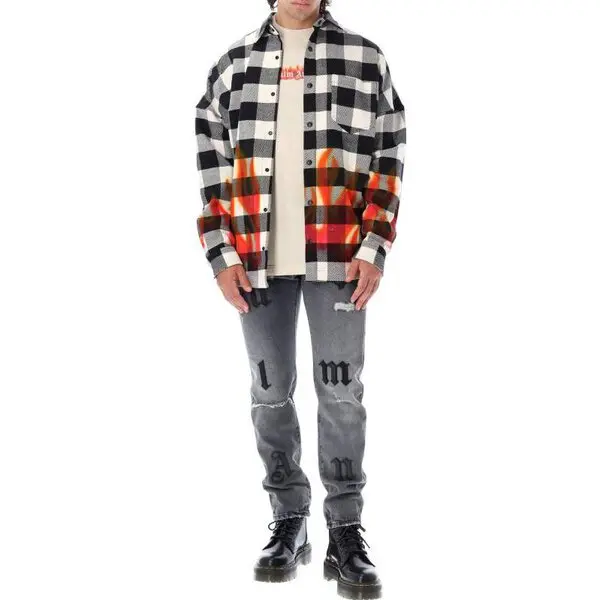 Palm Angels Fw22 Burning Logo Overshirt 'black Red