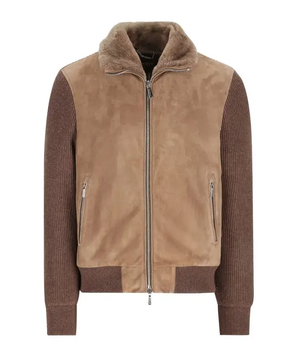 MOORER Shearling Collar Zip-up Jacket