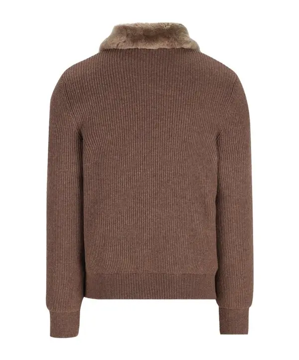 MOORER Shearling Collar Zip-up Jacket