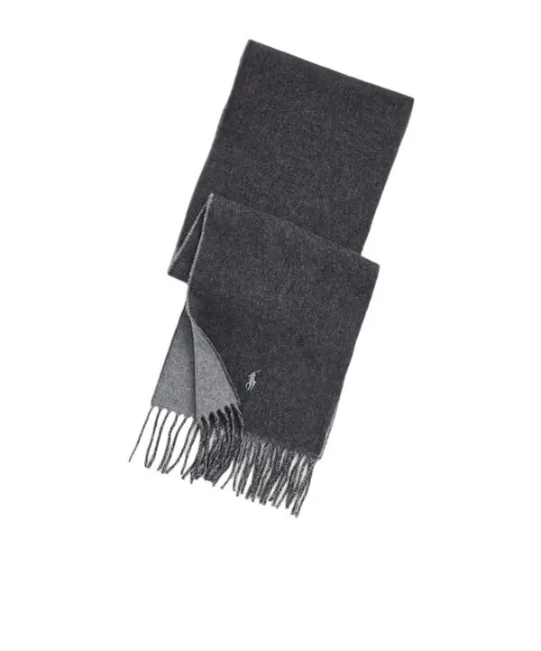 Polo Ralph Lauren Pony Embroidered Fringed Scarf - Charcoal Color