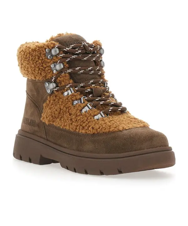 Moon Boot Round Toe Lace-up High-top Boots With Fleece Detail