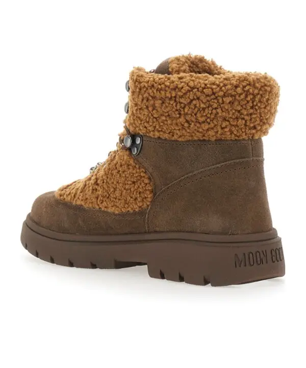 Moon Boot Round Toe Lace-up High-top Boots With Fleece Detail