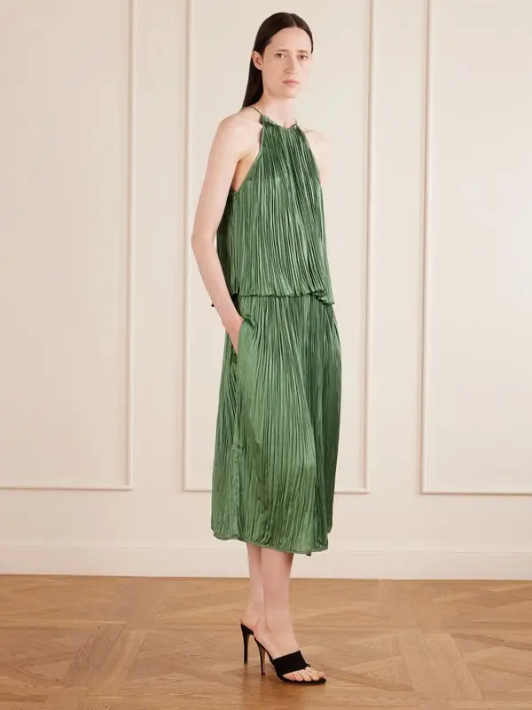 Aflalo Avelline Plissé-satin Midi Skirt