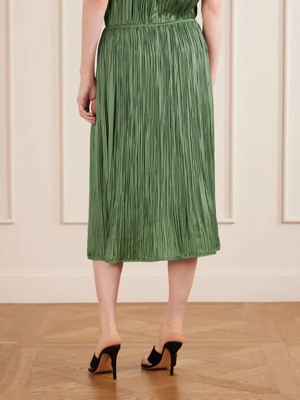 Aflalo Avelline Plissé-satin Midi Skirt