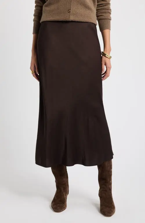 Nordstrom Bias Cut Satin Midi Skirt - Brown Mole