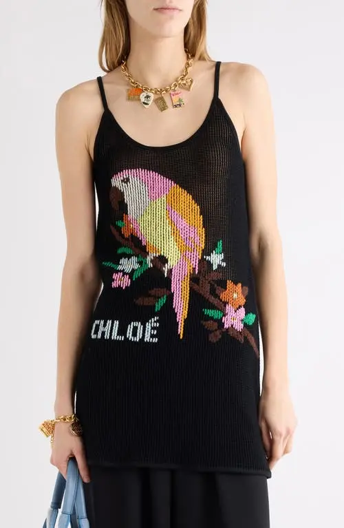 Chloé Parrot Mesh Sleeveless Cotton Minidress