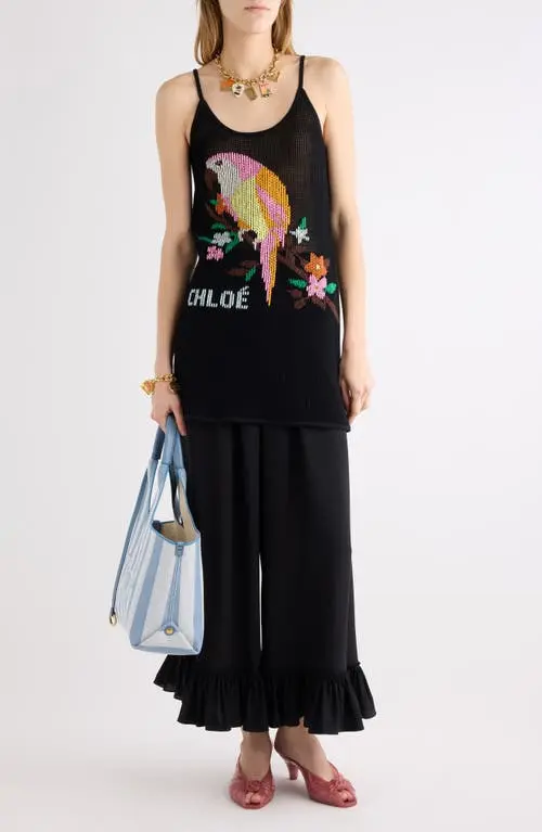 Chloé Parrot Mesh Sleeveless Cotton Minidress