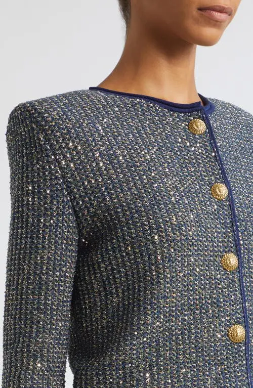 Balmain Glitter Fringe Tweed Cardigan