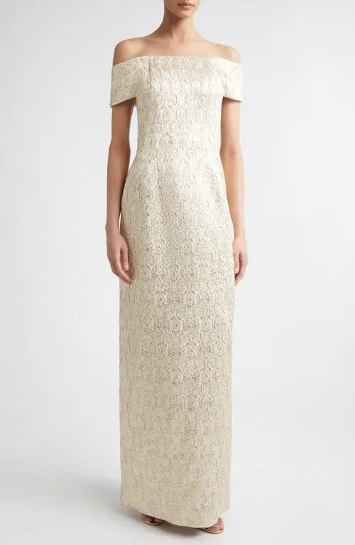 EMILIA WICKSTEAD Antep Metallic Jacquard Off The Shoulder Gown - Gold