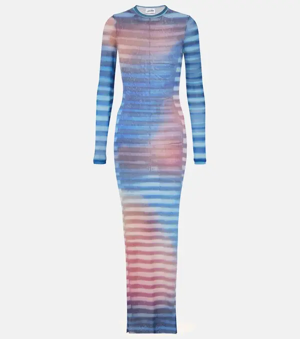 JEAN PAUL GAULTIER Air Striped Tulle Maxi Dress - Blue