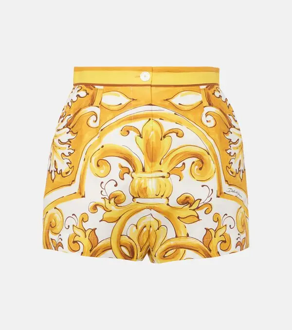 Dolce & Gabbana Majolica High-rise Cotton Shorts - Yellow