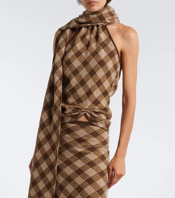 AYA MUSE Kae Scarf-detail Plaid Halterneck Top