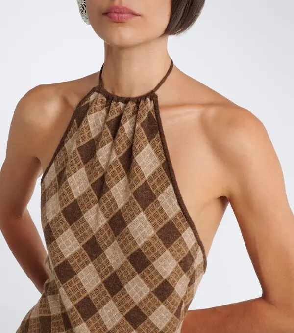 AYA MUSE Kae Scarf-detail Plaid Halterneck Top