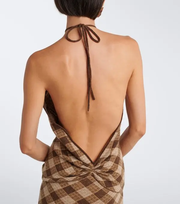 AYA MUSE Kae Scarf-detail Plaid Halterneck Top