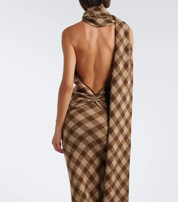 AYA MUSE Kae Scarf-detail Plaid Halterneck Top