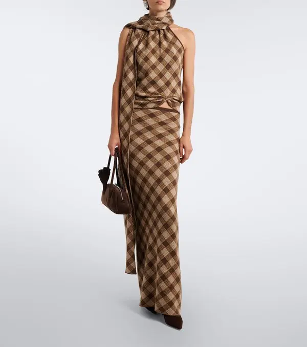 AYA MUSE Kae Scarf-detail Plaid Halterneck Top