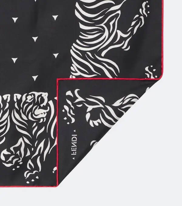Fendi Printed Silk Scarf - Black
