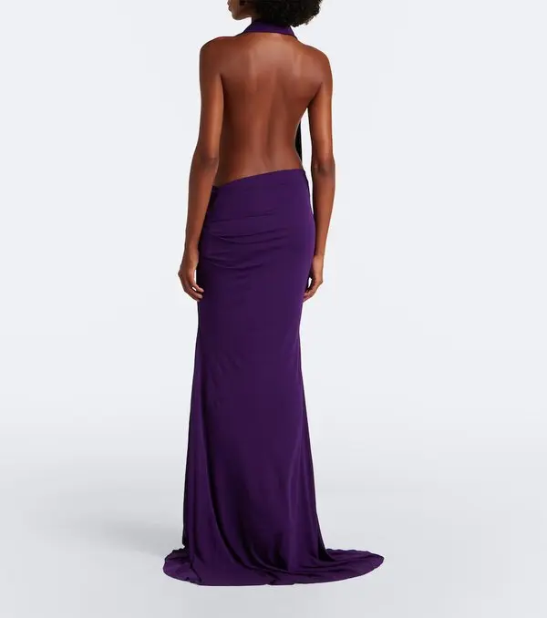 Alex Perry Draped Halterneck Gown - Purple