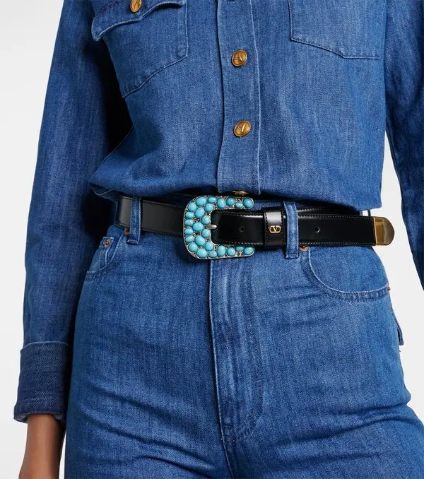 Valentino Garavani Vlogo Embellished Leather Belt