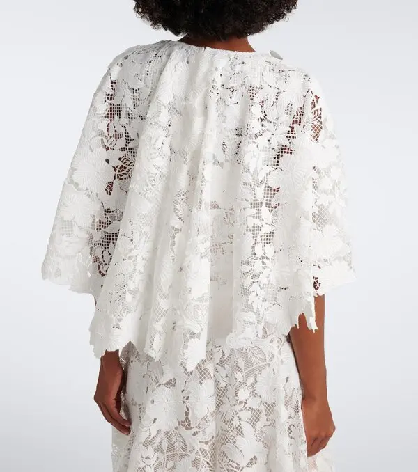 Oscar De La Renta Caped Floral Guipure Lace Gown