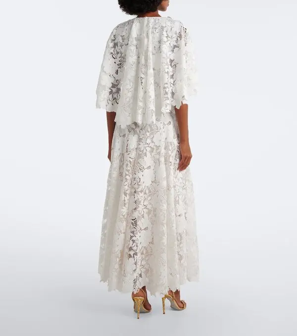 Oscar De La Renta Caped Floral Guipure Lace Gown