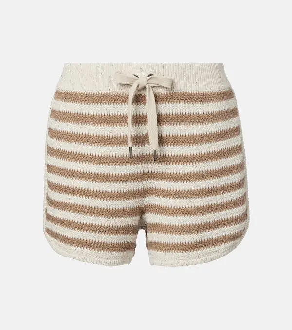 Brunello Cucinelli Striped Cotton-blend Shorts - Beige