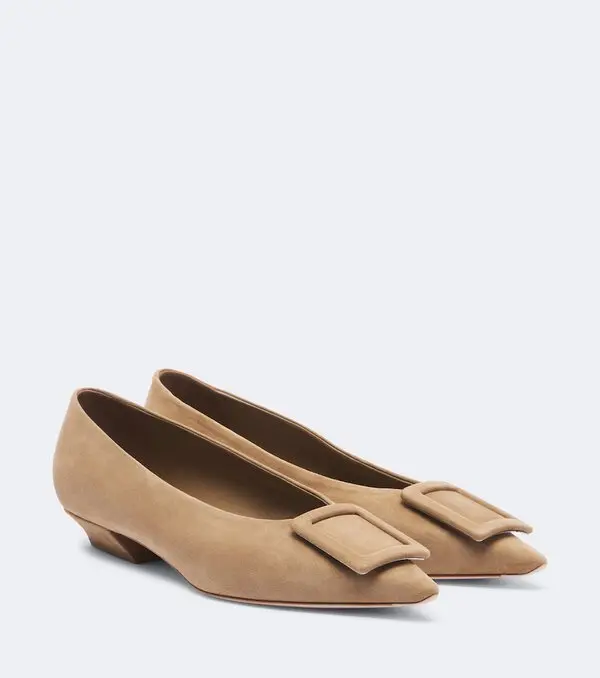 ROGER VIVIER Viv" Suede Ballet Flats - Beige