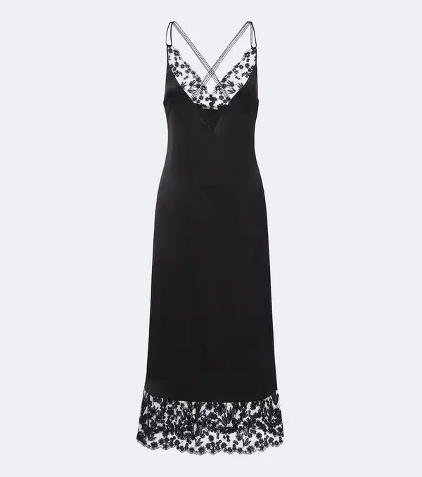 Fendi Lace-trimmed Silk Slip Dress - Black