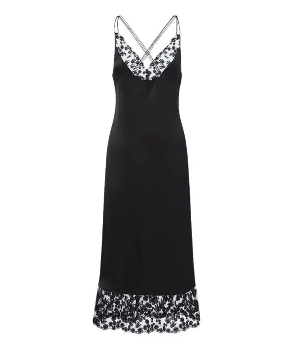 Fendi Lace-trimmed Silk Slip Dress - Black