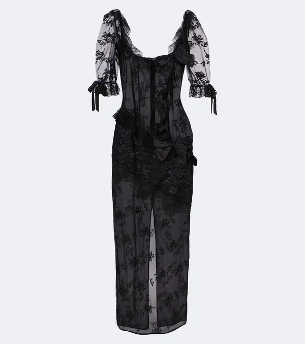 Alessandra Rich Lace Midi Dress With Bow Detail - Black