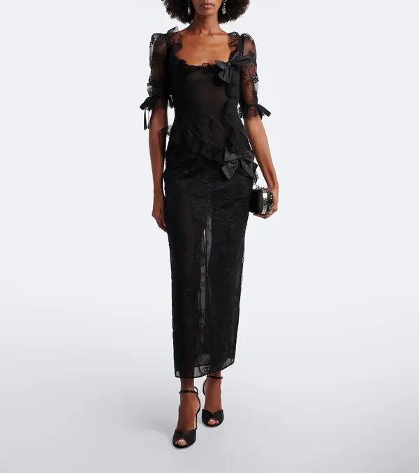 Alessandra Rich Lace Bow Detail Midi Dress