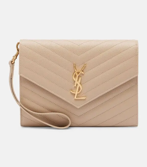 Saint Laurent Cassandre Small Matelassé Leather Clutch - Beige