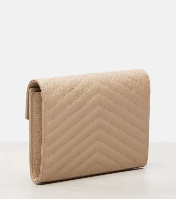 Saint Laurent Cassandre Small Matelassé Leather Clutch - Beige