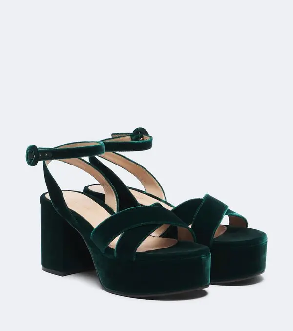 GIANVITO ROSSI Velvet Platform Sandals - Green