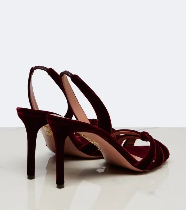 AQUAZZURA Tati Velvet Slingback Sandals In Merlot - Burgundy