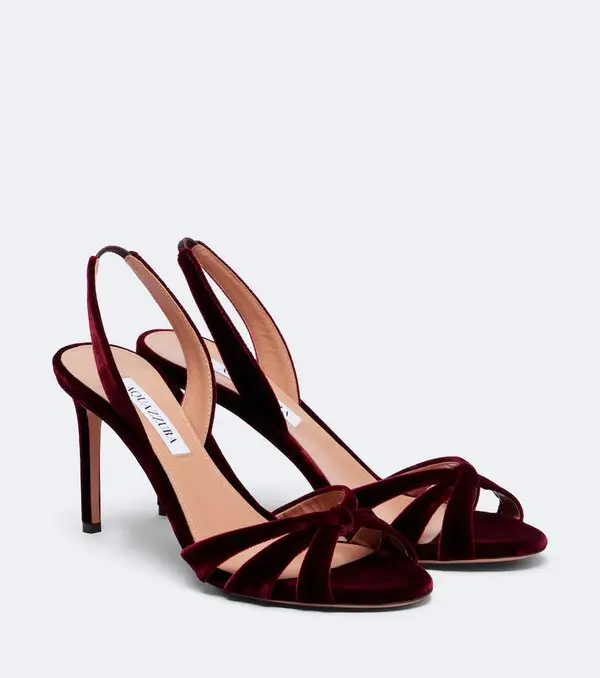 AQUAZZURA Tati Velvet Slingback Sandals - Burgundy