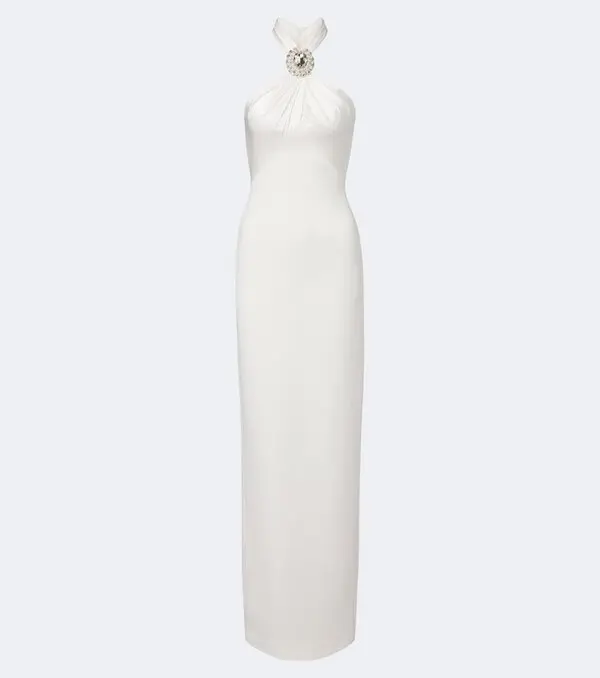 David Koma Embellished Halterneck Satin-trimmed Gown - White