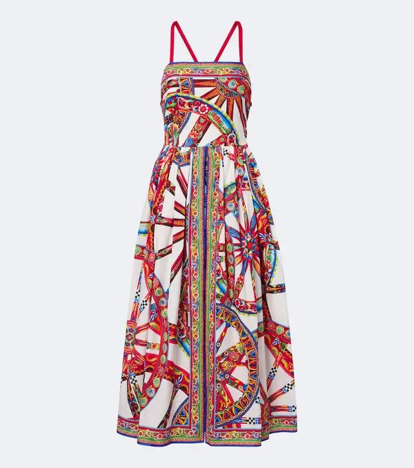 Dolce & Gabbana Carretto Gathered Cotton Poplin Midi Dress - Multicoloured